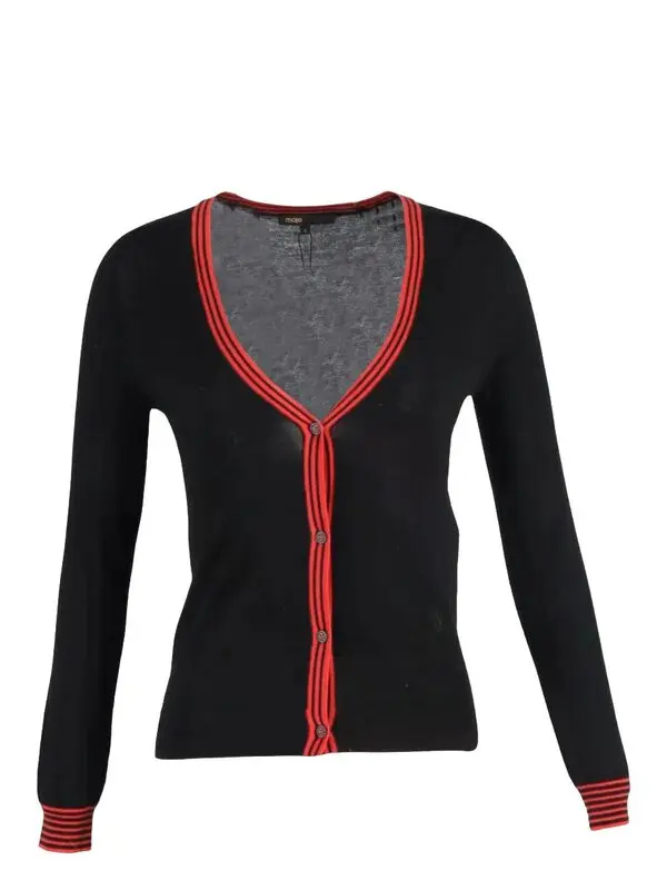 Maje Knitted Button-down V-neck Top - Black