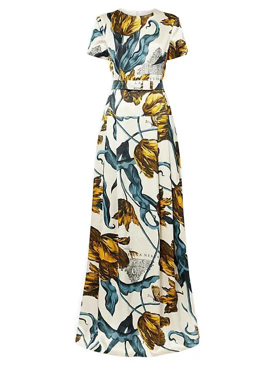 Erdem Duchess Tulip-print Woven Gown - Etched Tulip Bronze