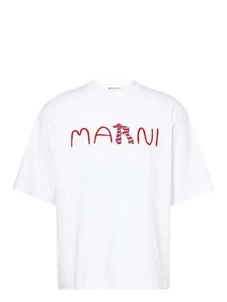 Marni Logo-flock Crewneck Cotton-jersey T-shirt - Lily White