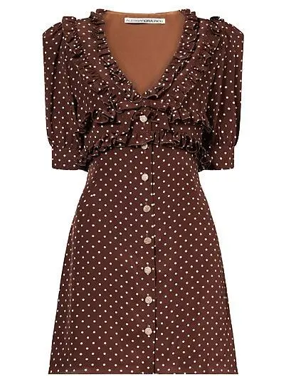Alessandra Rich Polka-dot Frilled Mini Dress - Brown White