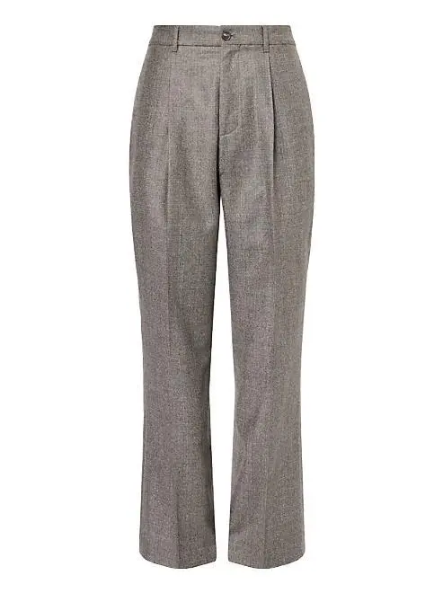 FRAME Pleated Wide-leg Wool Flannel Trousers - Light Taupe