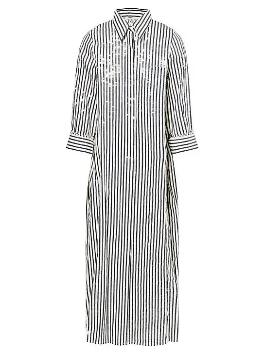 TWP Sequin-stripe Cotton Gown - Indigo White