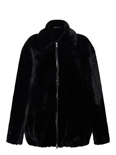 Nour Hammour Oversized Shearling Bomber Jacket - Noir