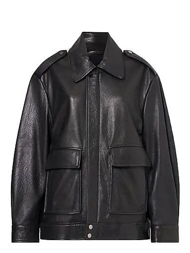 Nour Hammour Drey Oversized Leather Jacket - Black