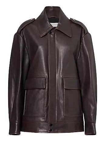 Nour Hammour Drey Oversized Leather Jacket - Chocolat Fondant