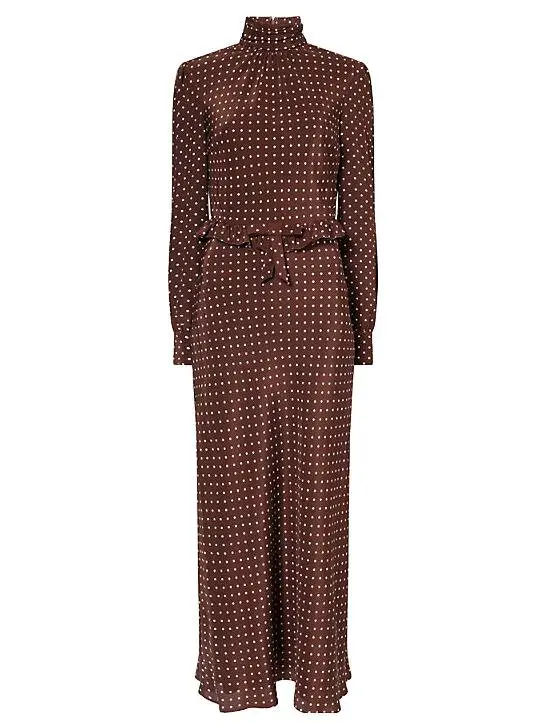 Alessandra Rich Polka-dot Silk Midi Dress - Brown White