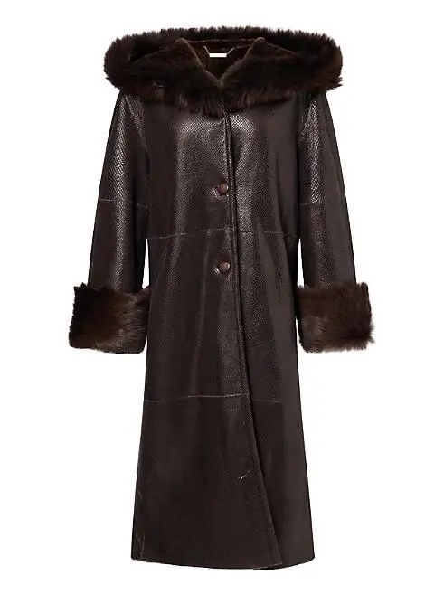 Nour Hammour Shearling-trim Leather Coat - Lustre Brown