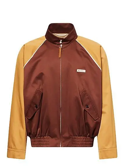Marni Contrast-sleeves Zip-up Cotton Bomber Jacket - Tobacco