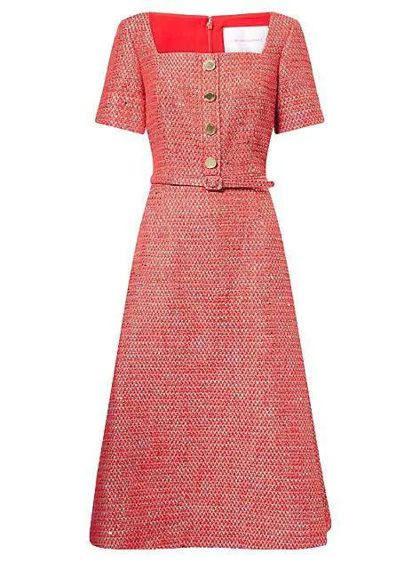 Carolina Herrera Lurex Tweed Cotton-blend Midi Dress - Herrera Red Mul