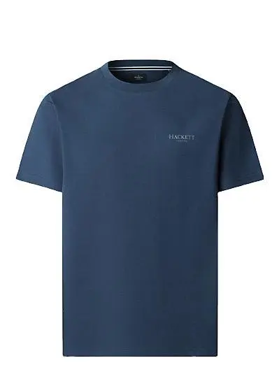 HACKETT London Classic Fit Cotton Jersey T-shirt With Brand Print - Teal Blue