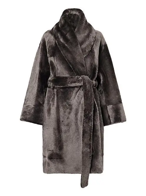 Nour Hammour Belted Shearling Robe Coat - Fumee
