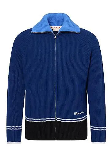 Marni Fisherman High-neck Wool And Cashmere Cardigan - Blue China
