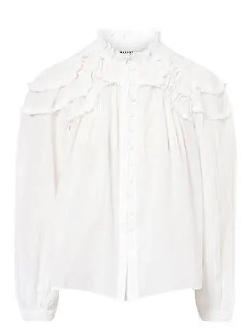 Isabel Marant Christa Frilled Cotton-blend Shirt - White/white
