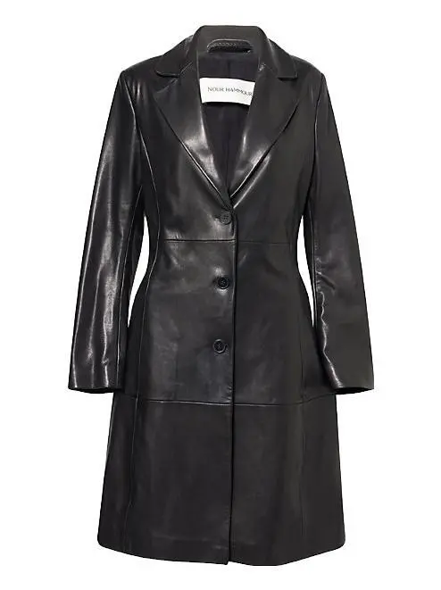 Nour Hammour Eames Single-breasted Leather Midi Coat - Noir Classique