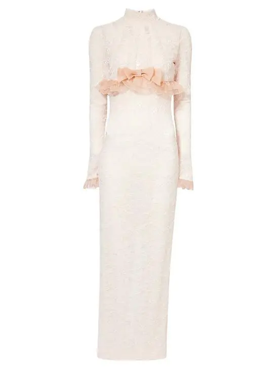 Alessandra Rich Lace Maxi Evening Dress With Bow - Pink