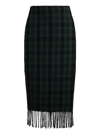 Polo Ralph Lauren Check Wool-blend Midi Wrap Skirt - Green Black Check