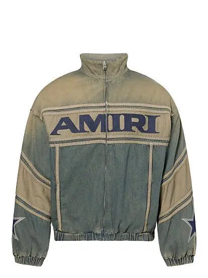 Amiri Brand-print Denim Track Jacket - Blue