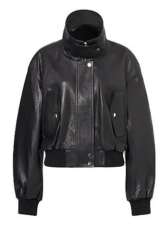 Nour Hammour Briar Cropped Leather Bomber Jacket - Black