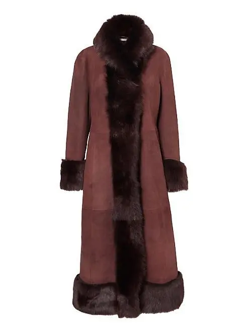 Nour Hammour Kaia Toscana Shearling Long Coat - Prune