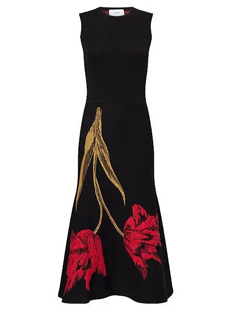Erdem Floral Jacquard Sleeveless Knit Midi Dress - Black