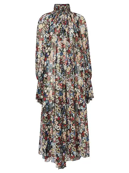 Khaite Floral Silk Maxi Dress - Black Multi