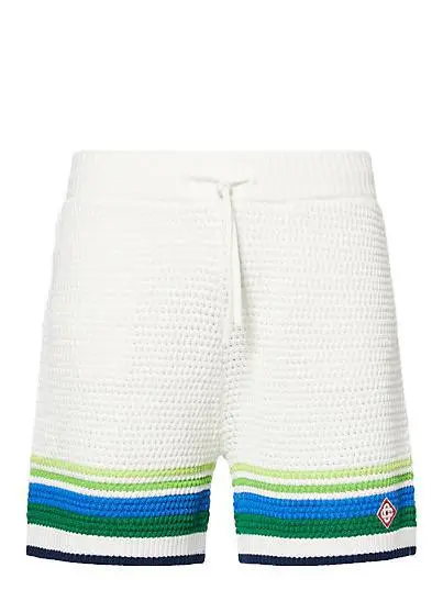 Casablanca Striped Logo-patch Knitted Cotton Shorts - White