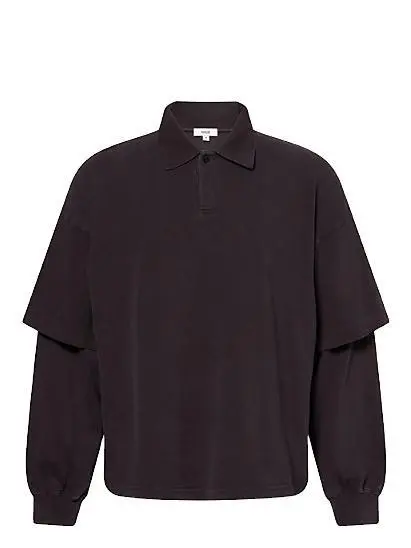 AGOLDE Curren Double-sleeve Cotton-jersey Polo Shirt - Elysian (dk Wsh Brown)
