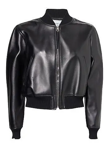 Givenchy Cropped Leather Bomber Jacket - Black