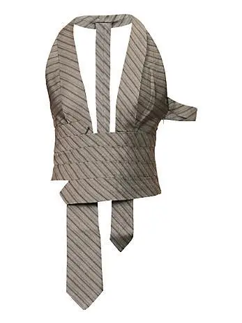 Christopher Esber Reyer Tailored Tie Woven Top - Graphite Stripe
