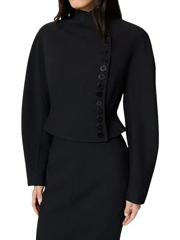 NOCTURNE Asymmetric Buttoned Tailored Jacket - Black