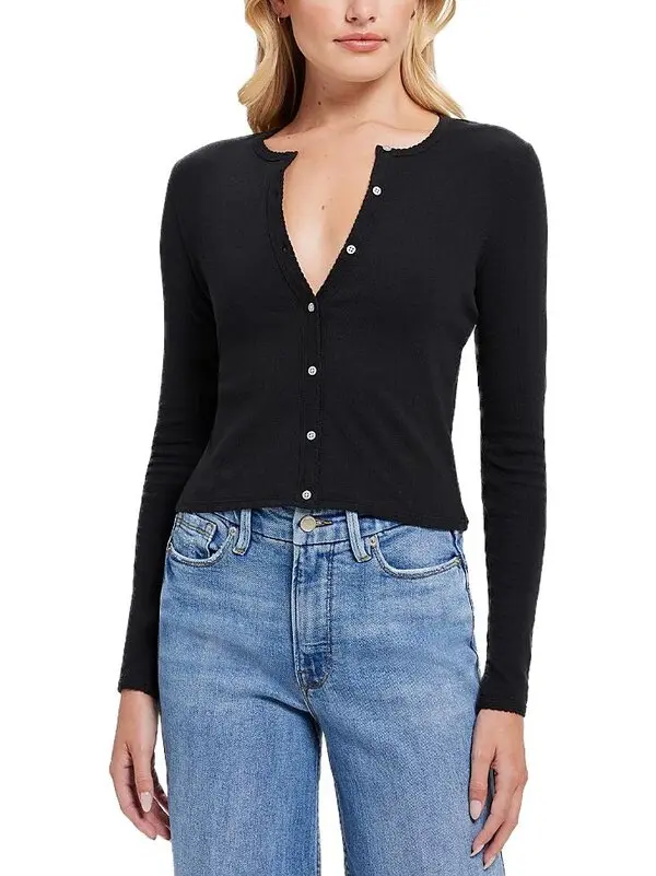 GOLDIE LEWINTER Pointelle Crop Cardigan - Black
