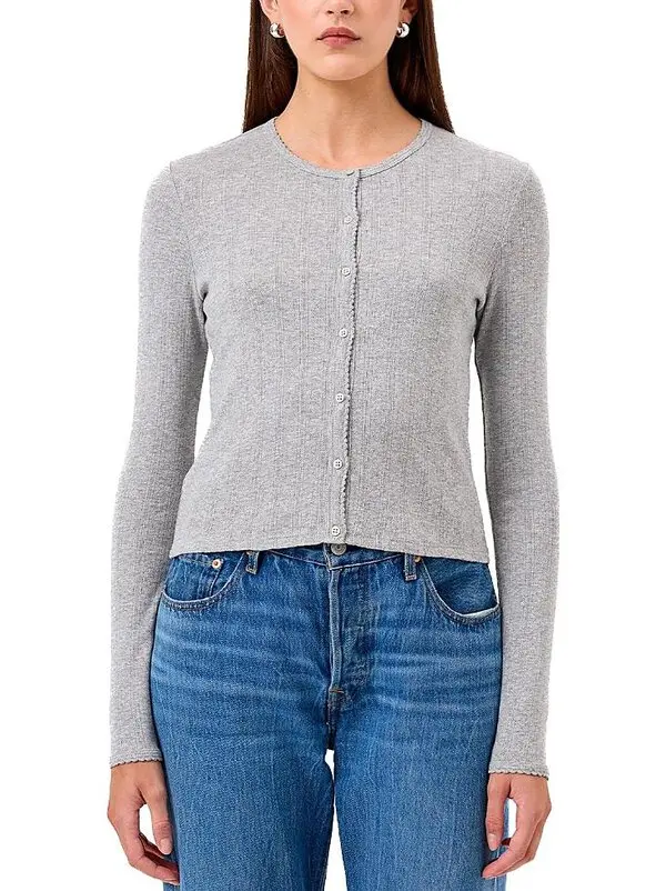 GOLDIE LEWINTER Pointelle Crop Cardigan - Gray Heather