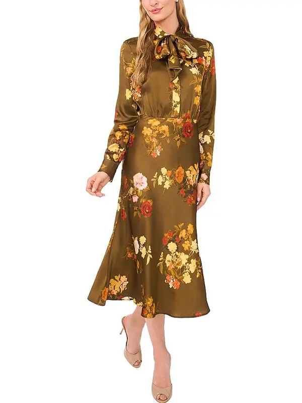Ted Baker London Alessandra Tie Neck Midi Dress - Nutria