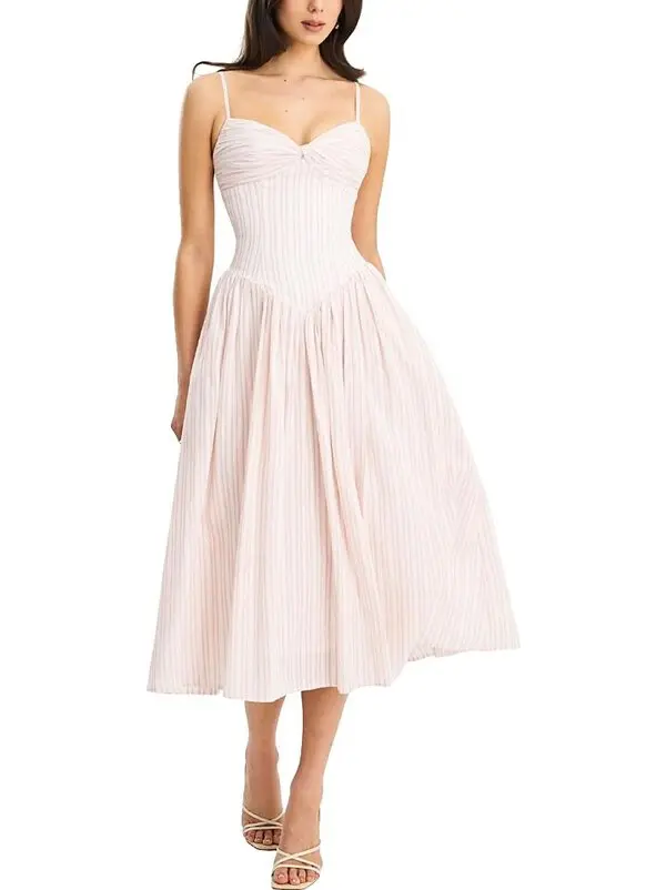 MISS CIRCLE Zania Ruched Cotton Jacquard Midi Dress - Pink