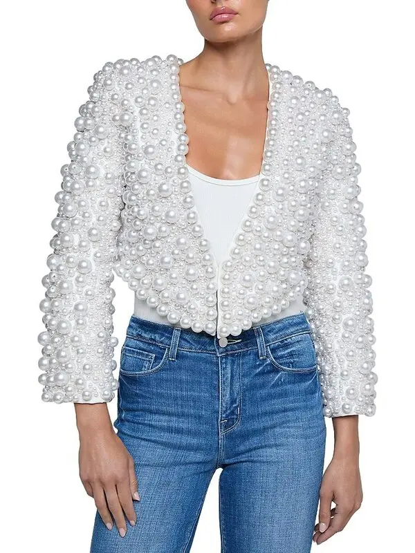 L'Agence Belle Pearl Embellished Jacket - Ivory Mixed