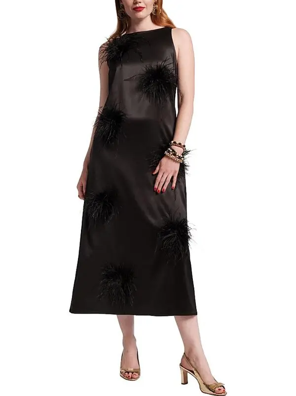 FRANCES VALENTINE Francesca Maxi Dress With Feather Pouf - Black