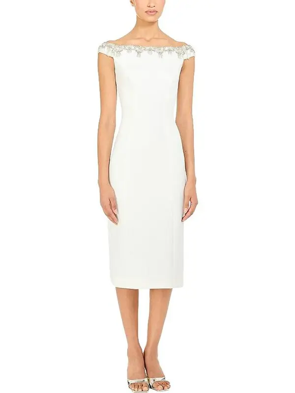 Jenny Packham Valorie Beaded Off-shoulder Midi Dress - Vanilla