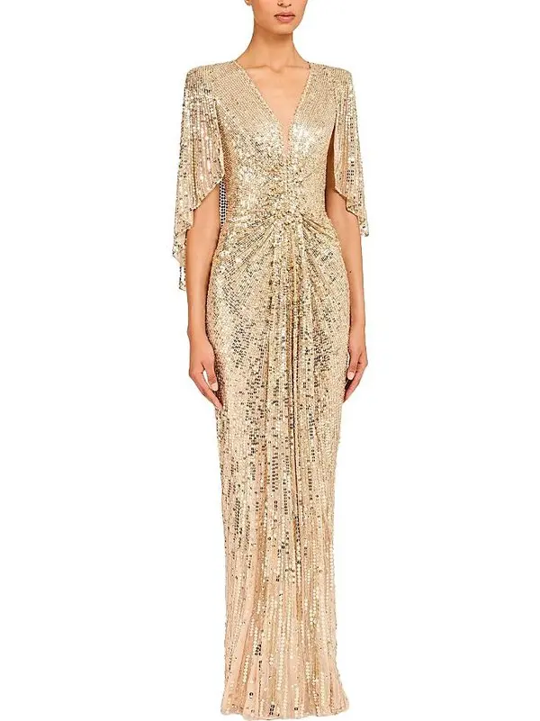 Jenny Packham Carrie Sequin Embellished Gown - Illusion - Gold