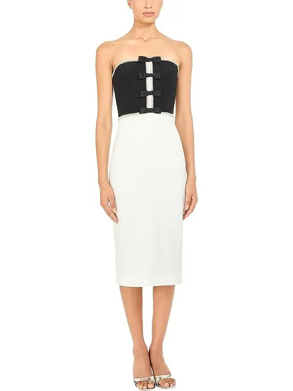 Jenny Packham Odette Bow-embellished Beaded Midi Dress - Liqorice- Vanilla