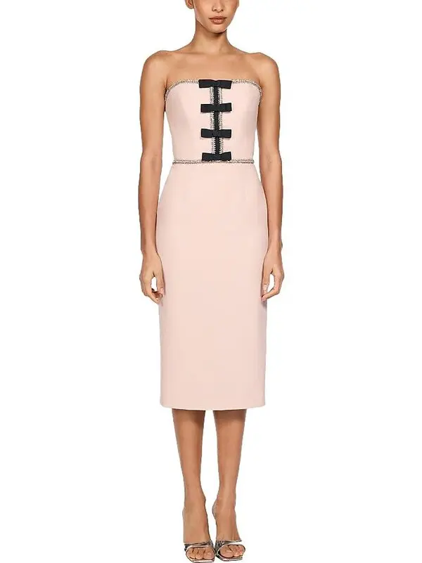 Jenny Packham Odette Bow-embellished Beaded Midi Dress - Morganite
