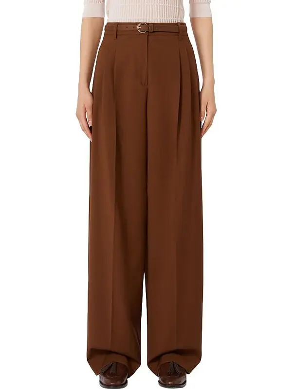 Max Mara Wide Leg Virgin Wool Trousers - Chocolate