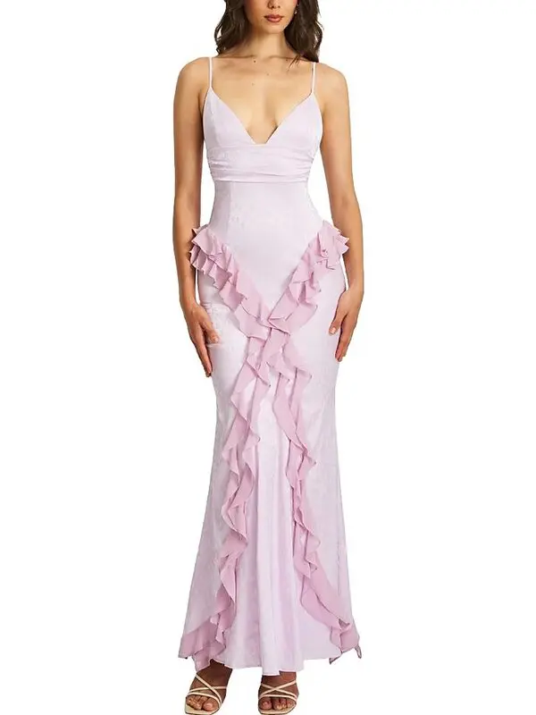 MISS CIRCLE NEW YORK Paolina Jacquard Ruffle Mermaid Maxi Dress - Pink
