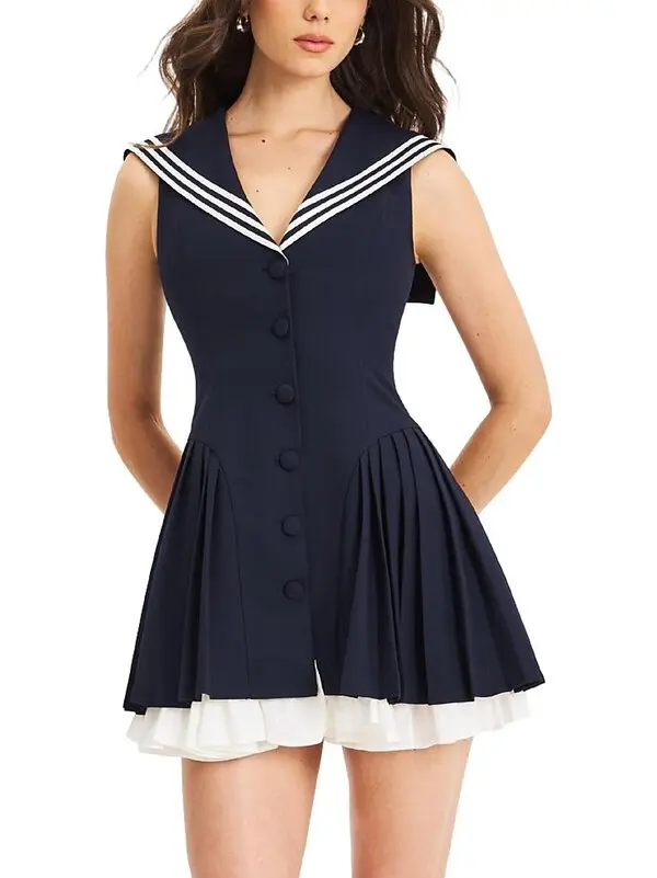 MISS CIRCLE Calliope Sailor Pleated Mini Dress - Navy