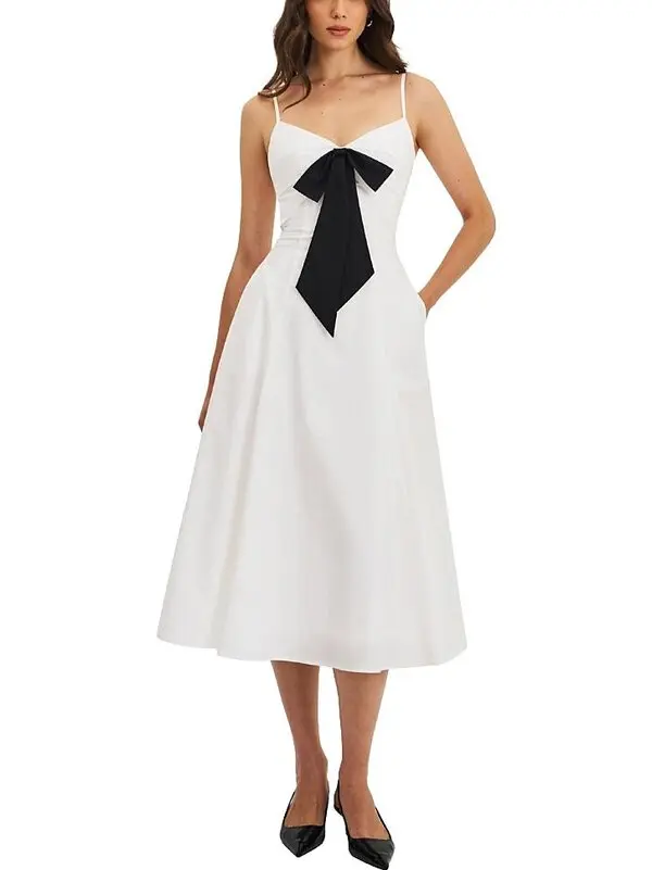 MISS CIRCLE Corinne Poplin Flared Maxi Dress With Removable Bow - White