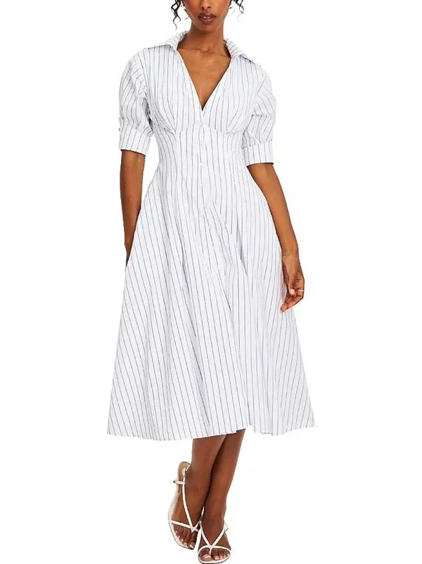MISS CIRCLE Palina Pinstriped Cotton Poplin Midi Shirt Dress - White