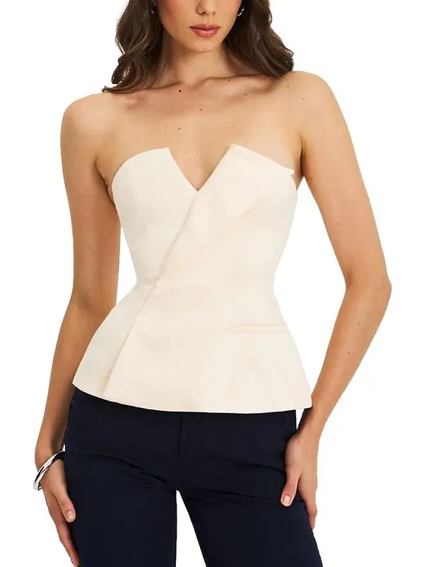 MISS CIRCLE Yani Asymmetrical Lapel Peplum Top - Ivory