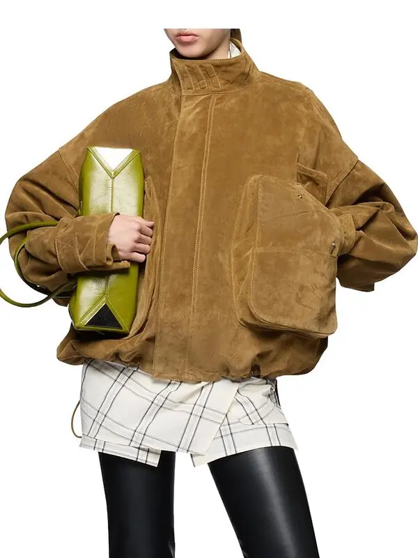 Attico Suede Bomber Jacket - Sand