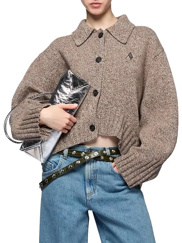 Attico Embroidered Wool & Cashmere Cardigan - Dark Brown/white
