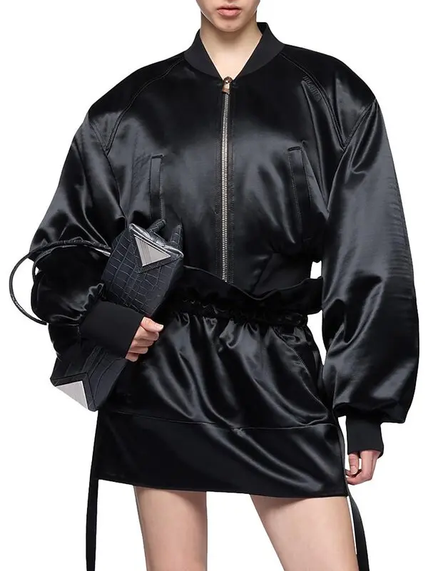 Attico Satin Bomber Jacket - Black
