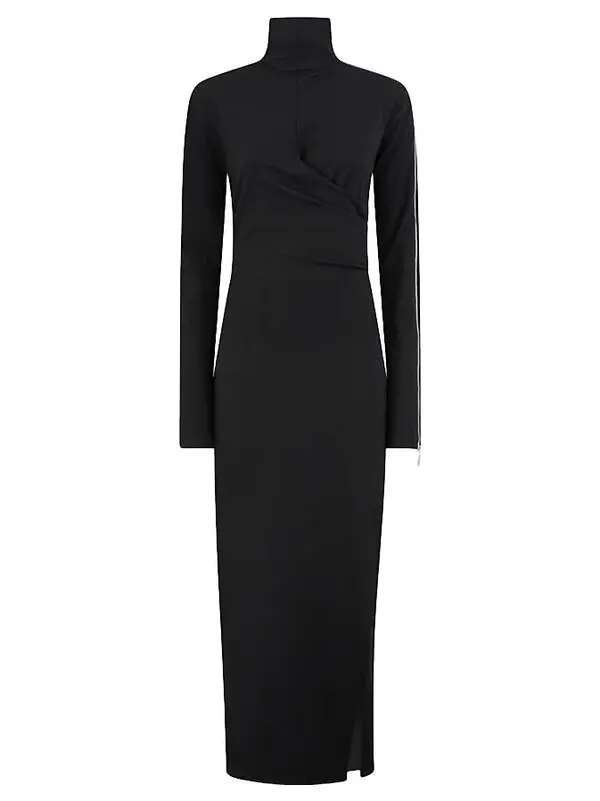 Attico Zip Sleeve Midi Dress - Black